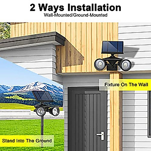 GUYULUX Solar Spotlight Outdoor Upgraded, Stay On All Night, 5000mAh LED Security Light Solar Powered, Exclusive Optical Solar Projector Light Auto On/Off Waterproof for Flag/Yard/House/Garden 2-Pack