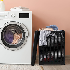 EudokkyNA 2-pack 42 Liters Collapsible Laundry Baskets, Plastic Foldable Hamper Baskets (Black)