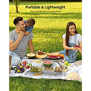 FISYOD Folding Laptop Table, Bed Table Lap Desk, Breakfast Tray Table, Portable Mini Picnic Study Reading Drawing Table, Folding in Half with Inner Storage Space (Dark Grey)