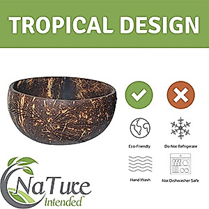 Patterned Jumbo Organic Coconut Bowls with Spoons (coconut bowl), Bamboo Straws, Straw brush and Bamboo Toothbrush (4Pack), Vegan buddha bowl Gifts set. Smoothie bowls, coconut bowls for smoothies.