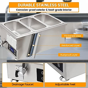 SWOTCATER 110V 3-Pan Commercial Food Warmer with Digital Display Temp, 6 inch Deep 2000W Electric Steam Table, Stainless Steel Buffet Bain Marie 16 Quart Capacity for Catering and Restaurants