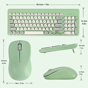 Arcwares Wireless Keyboard and Mouse Combo, Sweet Green Cute Keyboard, 2.4G USB Ergonomic Full-Sized Mute Keyboard for Computer, Laptop, PC Desktops, Mac