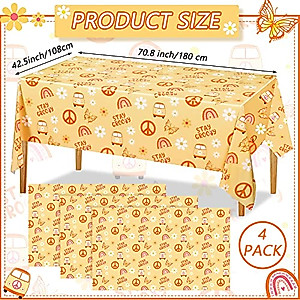 4 Pcs Stay Groovy Tablecloth Retro Hippie Boho Party Table Covers Daisy Flower Bohemian Rainbow Tablecloths Disposable Waterproof Table Cover 60s Theme Birthday Party Decor Supplies (42.5 x 70.8 Inch)