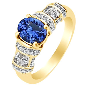 Oval Cut Simulated Blue Sapphire & Round Cut White Simulated Diamond Engagement Wedding Ring In 14k Yellow Gold Plated 925 Sterling Silver (1.25 cttw) Ring Size-8