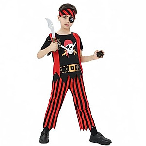 Lingway Toys Kids Pirate Costume,Pirate Role Play Dress Up Completed 8pcs Set for Kids 5-6years