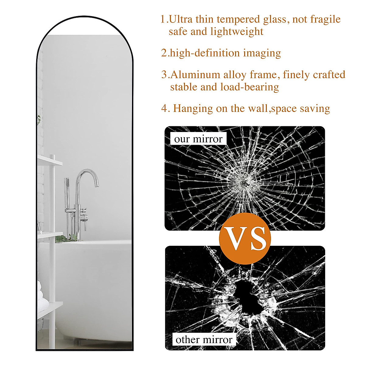 Protylctaster Full Length Mirror Wall Mounted Mirror Black and Gold Over The Door Mirror Full Length Bundle Sale