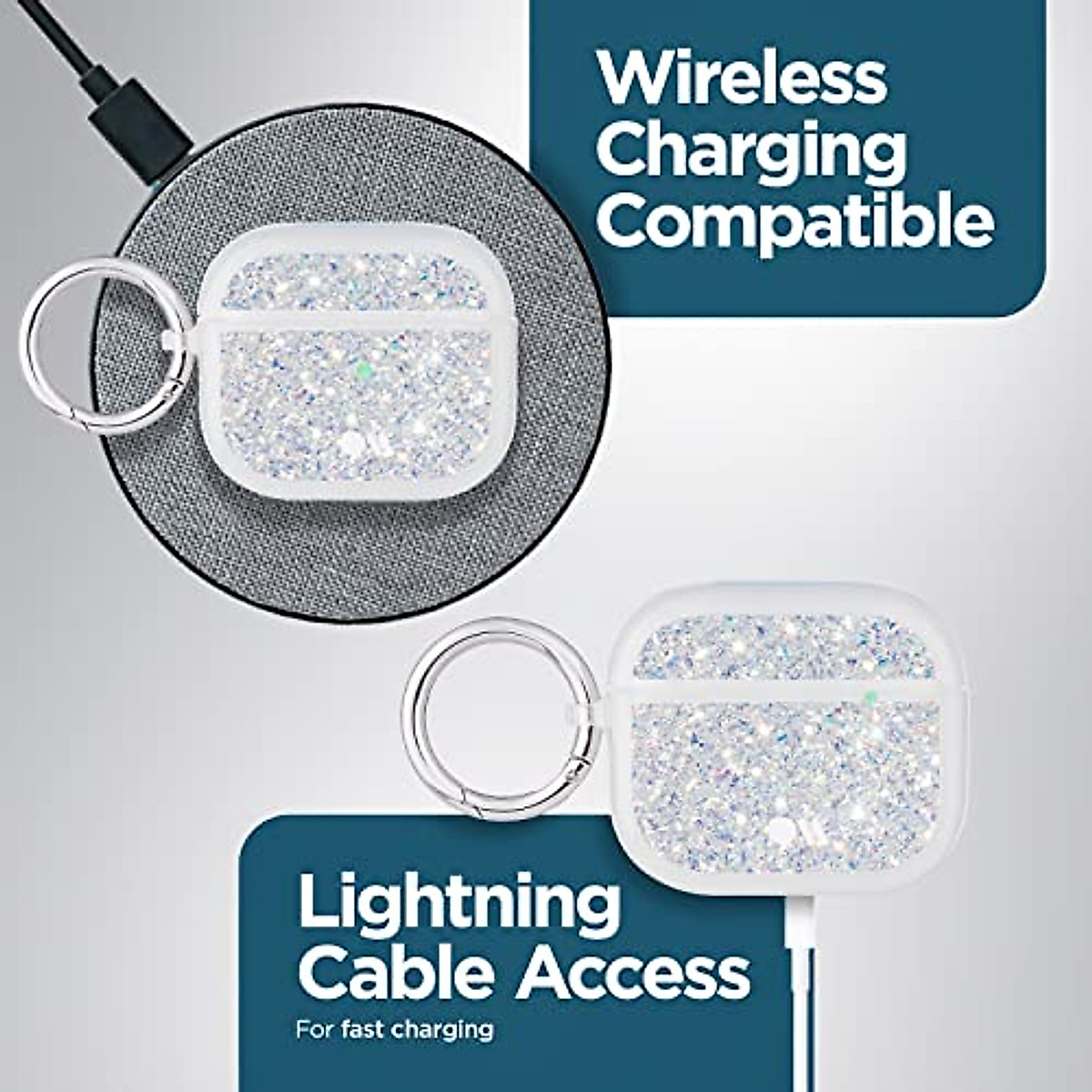 Case-Mate Airpods Case 3rd Generation w/Keychain Ring [Wireless Charging Compatible] Twinkle Stardust case for Apple Airpods 3rd Generation [Front LED Visible] Anti-Scratch Shockproof AirPods 3 Case