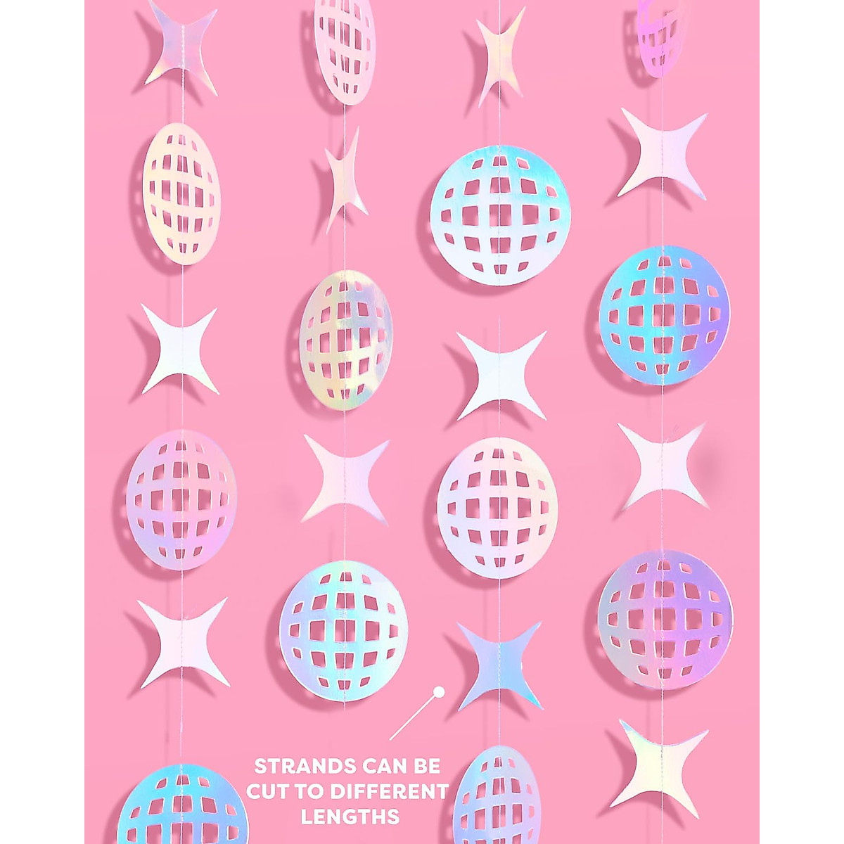 xo, Fetti Iridescent Disco + Sparkle Hanging Garland - 4 pcs, 12' | Last Disco Bachelorette, Groovy Birthday Party Decorations, Cute Retro Photo Backdrop, HBD, Photo Booth, Space Cowboy