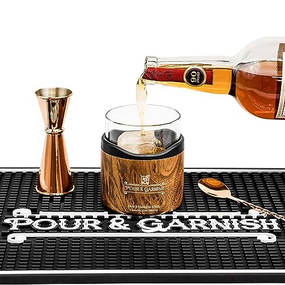 POUR & GARNISH Stainless Steel and Glass Insulated 10oz Cocktail Glass. Vacuum Insulated Double Walled Whiskey and Bourbon Lowball Glass. Old Fashioned Cocktail Glass.