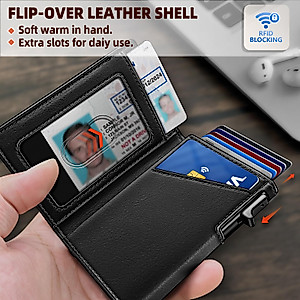 BULLIANT Money Clip Wallet,Mens Gift Slim Wallet Credit Card Holder Airtag&Standard Use 9Cards-Metal Case in Magnetic Flip Shell