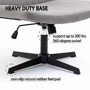 Armless Office Chair PU Leather Office Desk Chair No Wheels, Swivel Vanity Chair Adjustable Mid-Back Ergonomic Task Chair with Height Adjustable and Cross Legged for Home Office Chair, Gray