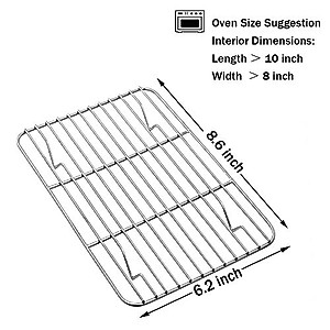 P&P CHEF Baking Rack Pack of 2, Stainless Cooling Rack for Cooking Baking Roasting Grilling Drying, Rectangle 8.6'' x 6.2'' x0.6'', Fits Small Toaster Oven, Oven & Dishwasher Safe