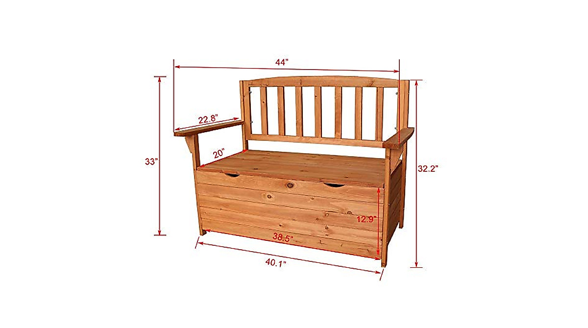 HomVent Wood Patio Storage Bench - Outdoor Seat & Deck Box