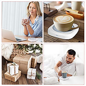 Coffee Warmer with Automatic Shut Off for Office Home Use, Electric Cup Beverae Plate for Candle, Water, Cocoa, Milk (White)