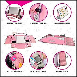 Activitee time Kids Car Seat Tray for Travel - Trip Essentials, Portable Table for Eating & Activities, w/ Multiple Pockets for Toys - Ages 2-8, Pink