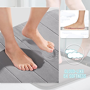 Yimobra Memory Foam Bath Mat Rug, 24 x 17 Inches, Comfortable, Soft, Super Water Absorption, Machine Wash, Non-Slip, Thick, Easier to Dry for Bathroom Floor Rugs, Grey