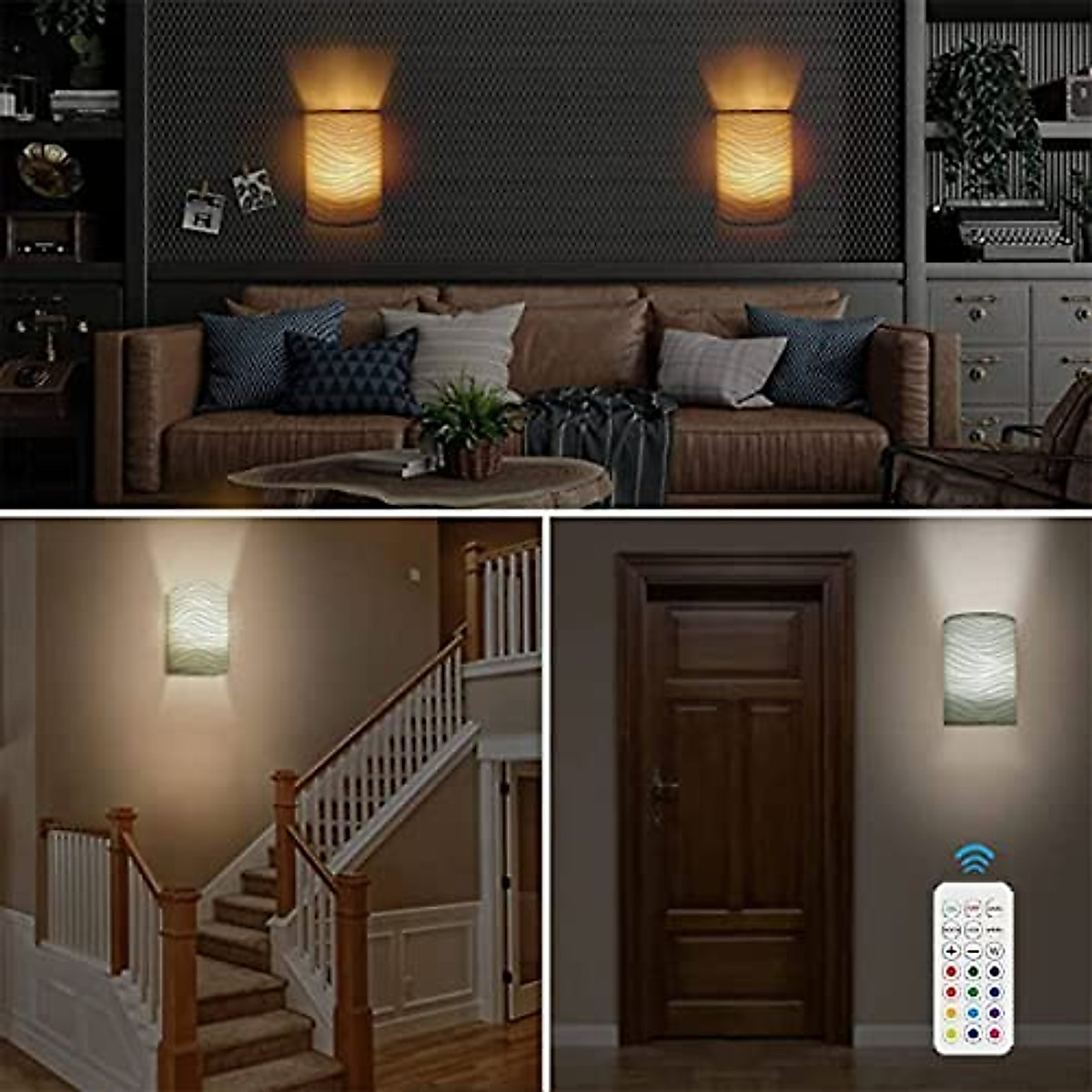 CAKOJV188 Battery Operated Wall Sconces Wireless Wall Lamp Fixtures saemless Abstract Grey White Dimmable Wall Lights for Bedroom Living Room Hallway Set of 2