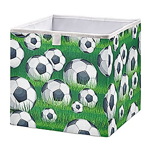 Beautiful Soccer Football Cube Storage Bin Collapsible Storage Bins Waterproof Toy Basket for Cube Organizer Bins for Kids Girls Boys Toys Book Office Home Shelf Closet - 11.02x11.02x11.02 in