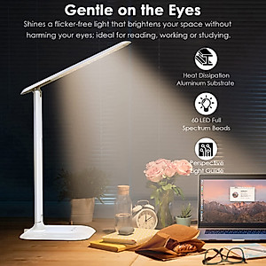 RensanR LED Desk Lamp, Desk Light with USB Charging Port, 3 Color Modes, 5 Brightness Level, Dimmable Table Lamp Reading Lamp, Sensitive Control,Eye-Caring Office Lamp