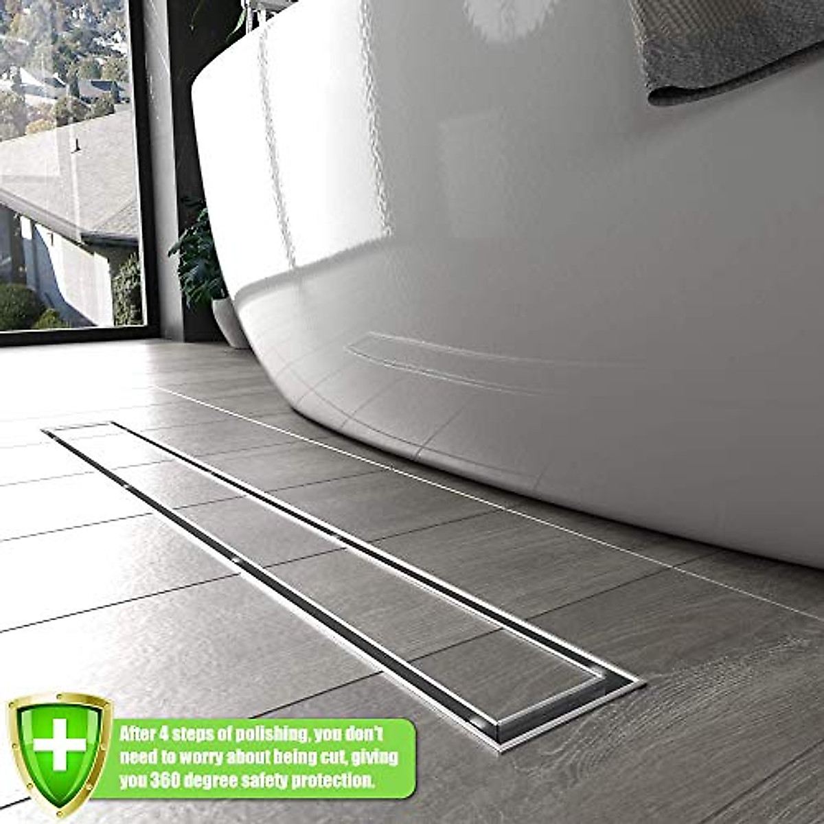 YEFU 2 IN 1 Linear Shower Drain 24-Inch, New type Linear Drains, 304 Stainless Steel Shower Floor Drain with Tile Insert Grate, Adjustable Leveling Feet, Hair Strainer