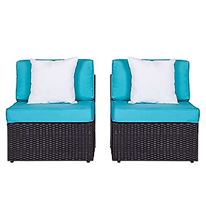 kinbor 2 Piece Patio Backyard Furniture Sets Rattan Sectional Sofa with Washable Couch Cushions (Loveseats Turquoise)