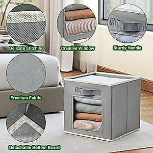 Homsorout Storage Cubes, Storage Bins with Lids and Window, Foldable Closet Storage Baskets with Handle for Clothes, Books, Home, Office, Set of 6, Grey