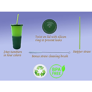 Essential Drinkware 24oz Instant Color Changing Cups Set of 4 Reusable Plastic Tumblers with Screw on Lids and Color Straws