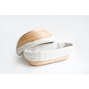 Bread banneton set willow round and oval proofing basket best bakery themed gifts for women with linen liner covers (Set Round and Oval)