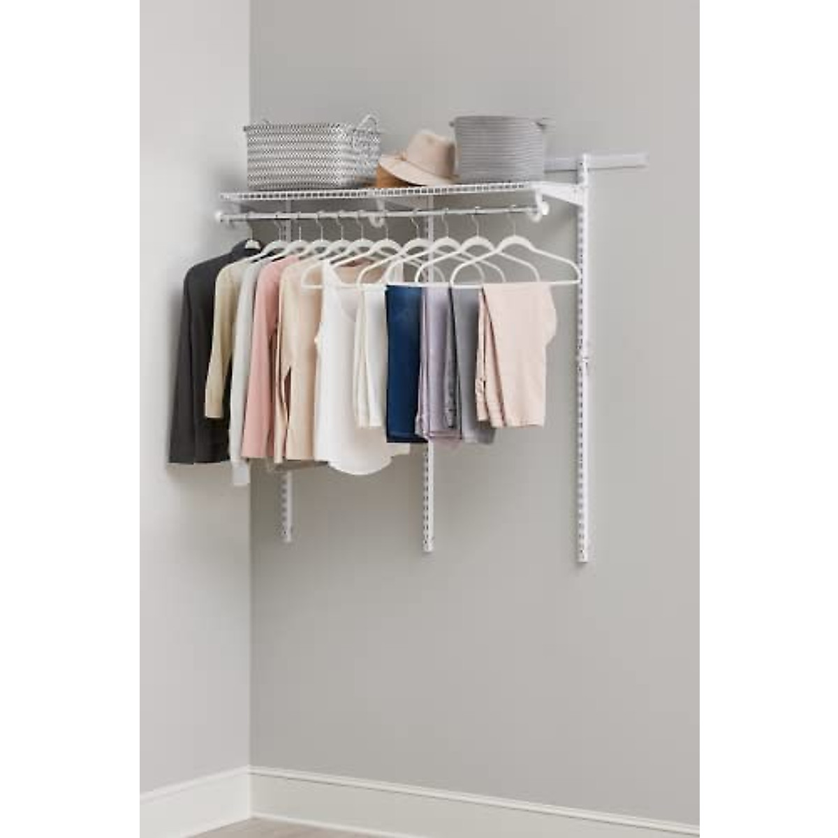 Rubbermaid Expandable Closet Shelf Kit, 2-4 ft., White, for Home/Closet/Garage/Laundry/Mudroom/Basement/House