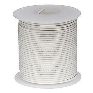 Remington Industries 20PTFESTRWHI25 20 AWG Gauge Stranded Hook Up Wire, 25 feet Length, White, 0.0320 Diameter, PTFE, 600 Volts