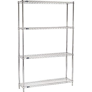 Nexel 12" x 48" x 86", 4 Tier Adjustable Wire Shelving Unit, NSF Listed Commercial Storage Rack, Chrome Finish, leveling feet
