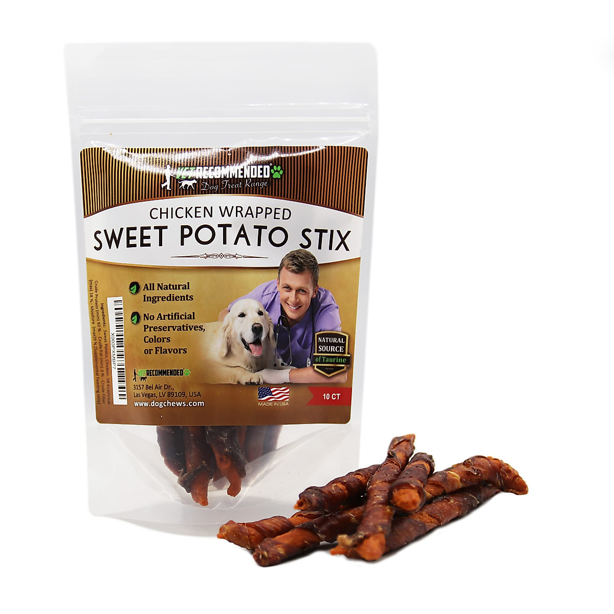 Vet Recommended Premium Chicken Wrapped Sweet Potato Jerky Treats - 10 Count | Made with Real Chicken and Sweet Potato, Easily Digestible, Long Lasting | Size 90 Grams