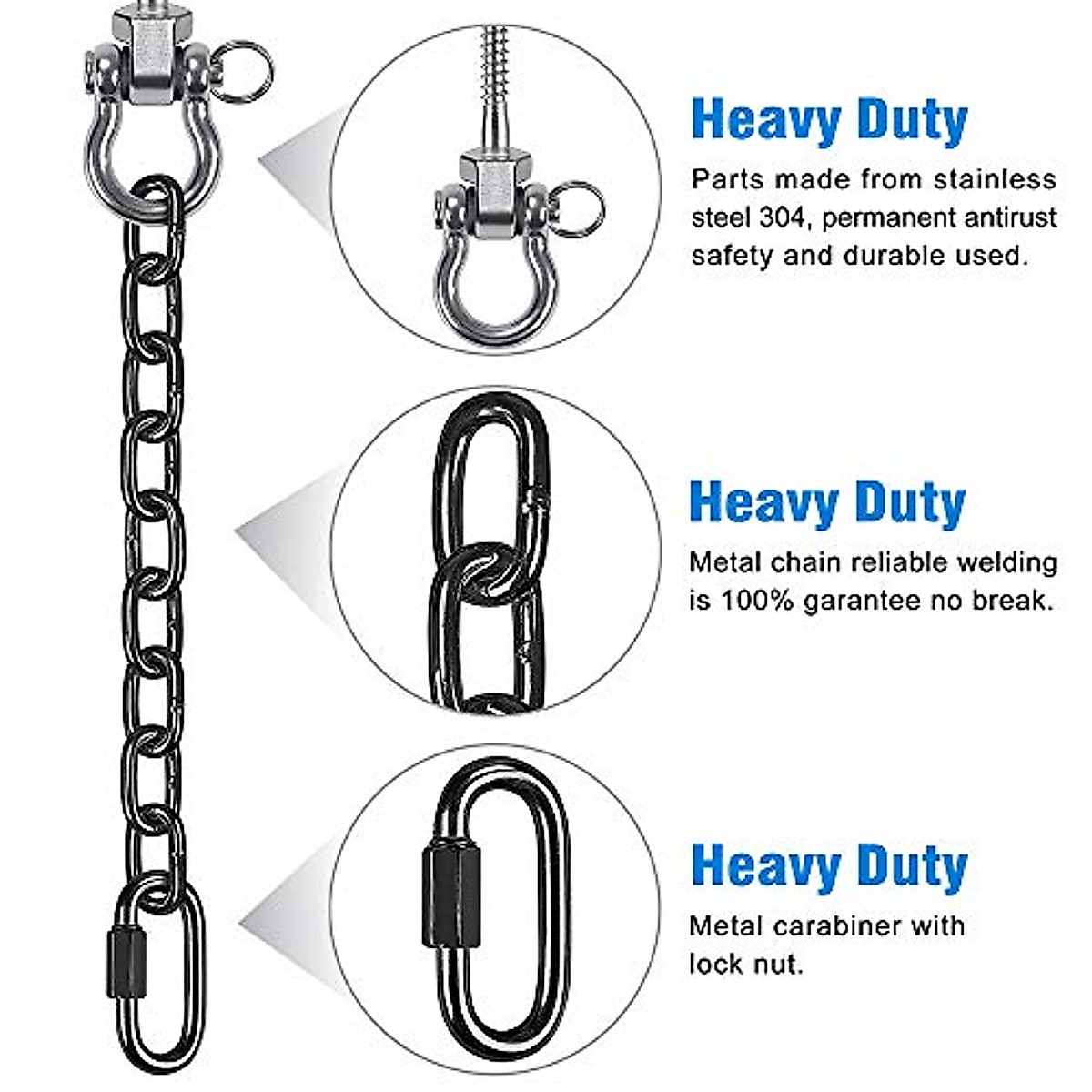 BeneLabel Swing Hooks with 39" Black Chain, Hanging Kits Hammock Chair Hardware, Screw Bracket for Indoor Outdoor Playground Swing Hammock Chair Porch Swing, 1000LB Capacity