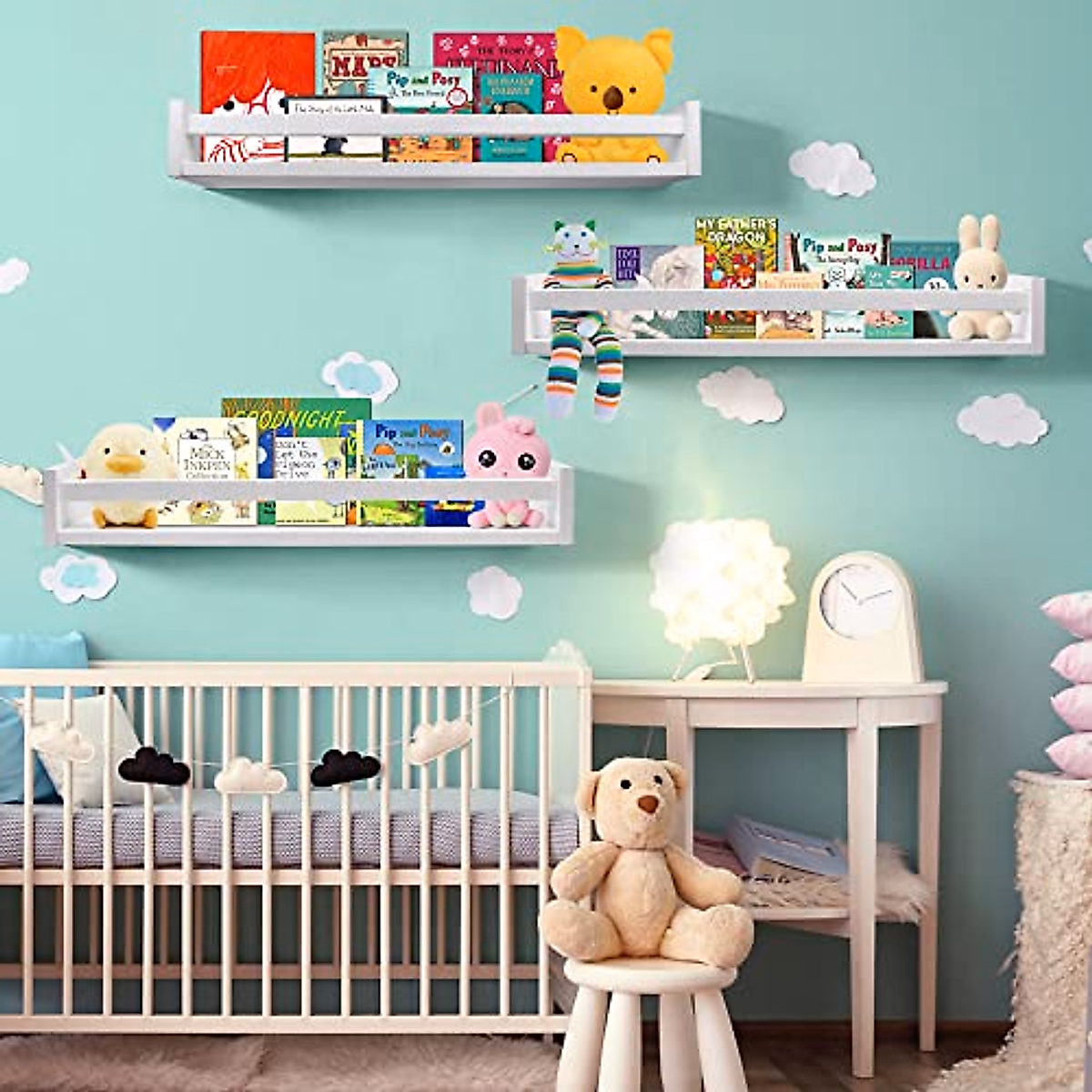 Lixintray Floating Bookshelf 24 Inches Set of 3, Wall Mounted Nursery Book Shelves for Bathroom Decor, Kids Room, Kitchen Spice Rack, Book Shelf Organizer for Baby Nursery Decor