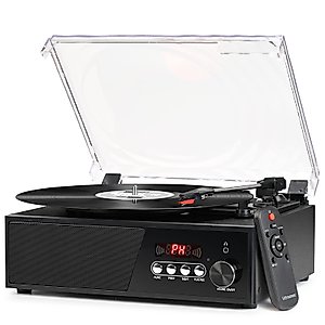 Vinyl Record Player Bluetooth with USB Digital FM Radio Remote Control Vintage Turntable for Vinyl Records with Speakers 3 Input RCA Line Out