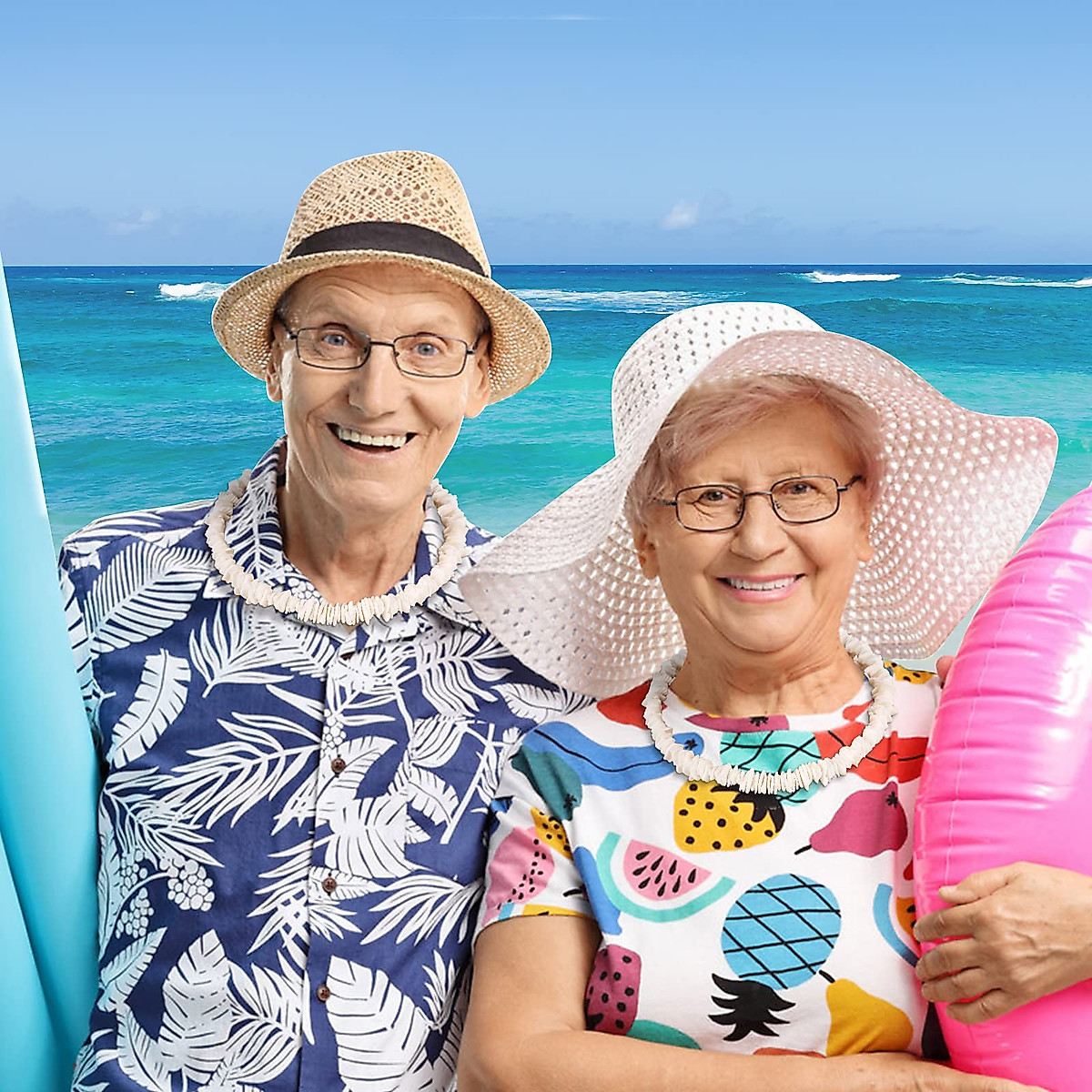 Funtery 6 Pcs White Puka Shell Necklace Hawaiian Seashell Necklace Beach Necklaces Clam Chips Surfer Necklace with 6 Extended Chain for Men Women(16 Inch)