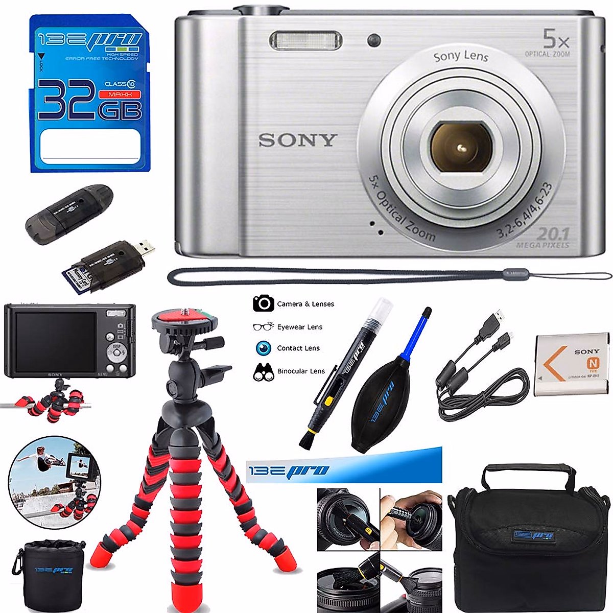 Sony Cyber-Shot DSC-W800 Digital Camera (Silver) + Deal-Expo Accessories Bundle