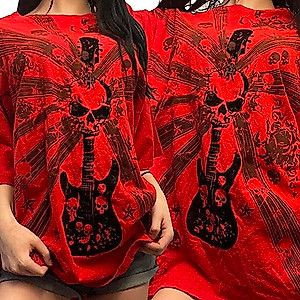 Y2k Womens Teen Girls Graphic Print Oversized Tees Short Sleeve Grunge Top Spicy Aesthetic T-Shirt 90s Summer Clothing (A Red, L)