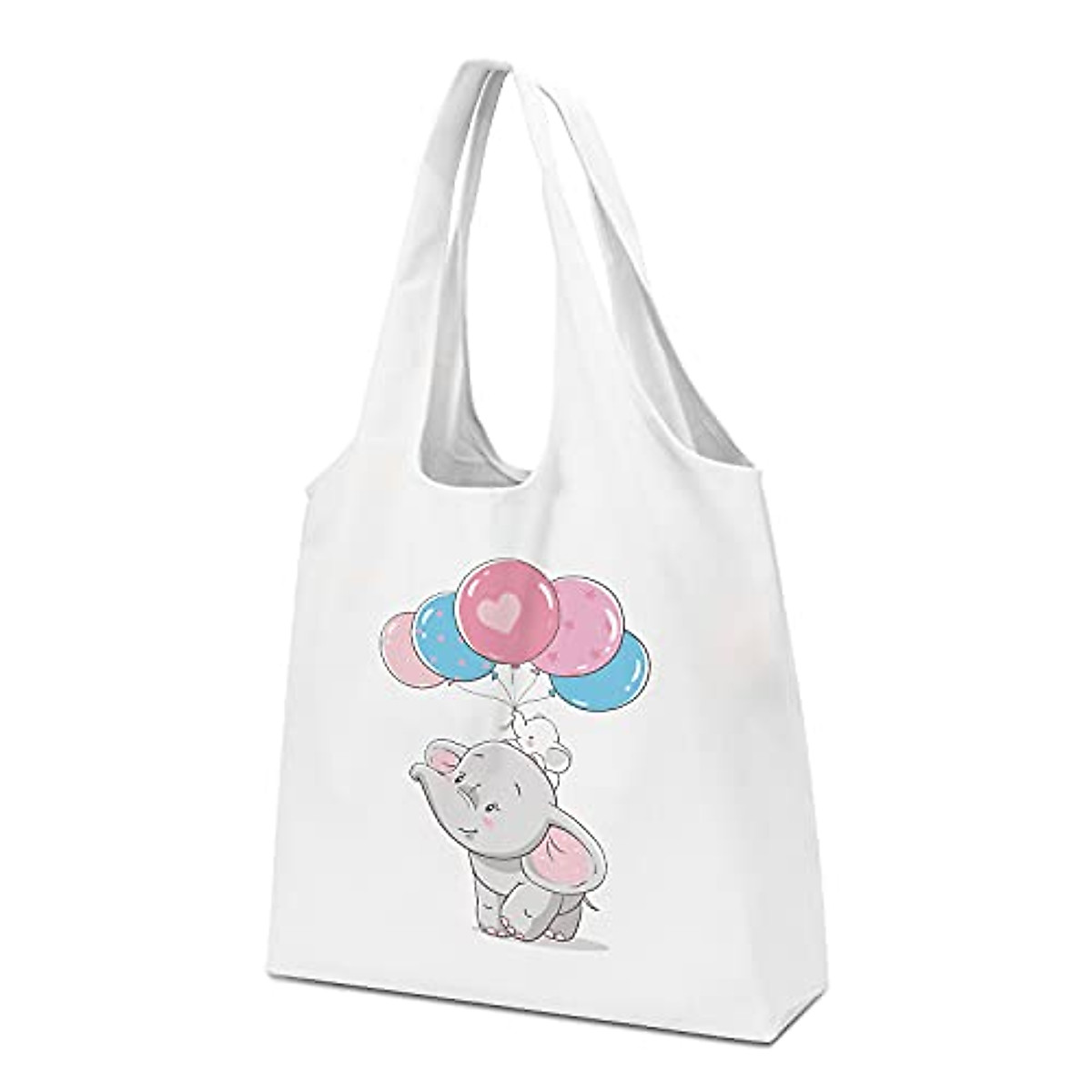 CGBE Canvas Tote Bags, Reusable Grocery Bags with Inner Pockets, Cute Tote Bag Cloth Aesthetic Shopping Bags for Women Large Capacity Machine Washable (Elephant)