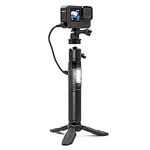 MAXCAM Light Battery Power Tripod Accessories Kit for Gopro HERO11/HERO10/HERO9, Bundle Includes Battery Power Grip + LED Fill Light + Tripod + Mini Ball Head + Aluminum Alloy Battery Cover Door