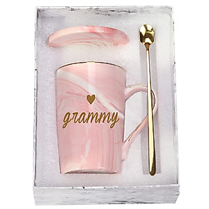 WENSSY Grammy Gift Grandma Coffee Mug Christmas Gifts for Grammy Grandma from Grandchildren 14 Ounce with Box Spoon Coaster Pink
