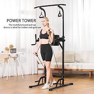 VIVOHOME Power Tower Dip Station, Height Adjustable Multi-Function Pull Up Station with Backrest, Workout Dip Bar Station Fitness Strength Training Exercise Equipment for Home Gym 330LBS