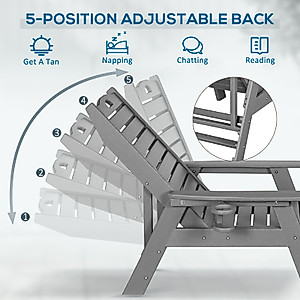 nalone Chaise Lounge Set of 2 Outdoor with 5-Position Adjustable Backrest, HDPE Lounge Chair for Outside Supports Up to 400 LBS, Pool Lounge Chairs for Patio Poolside Deck Beach Backyard (Grey)