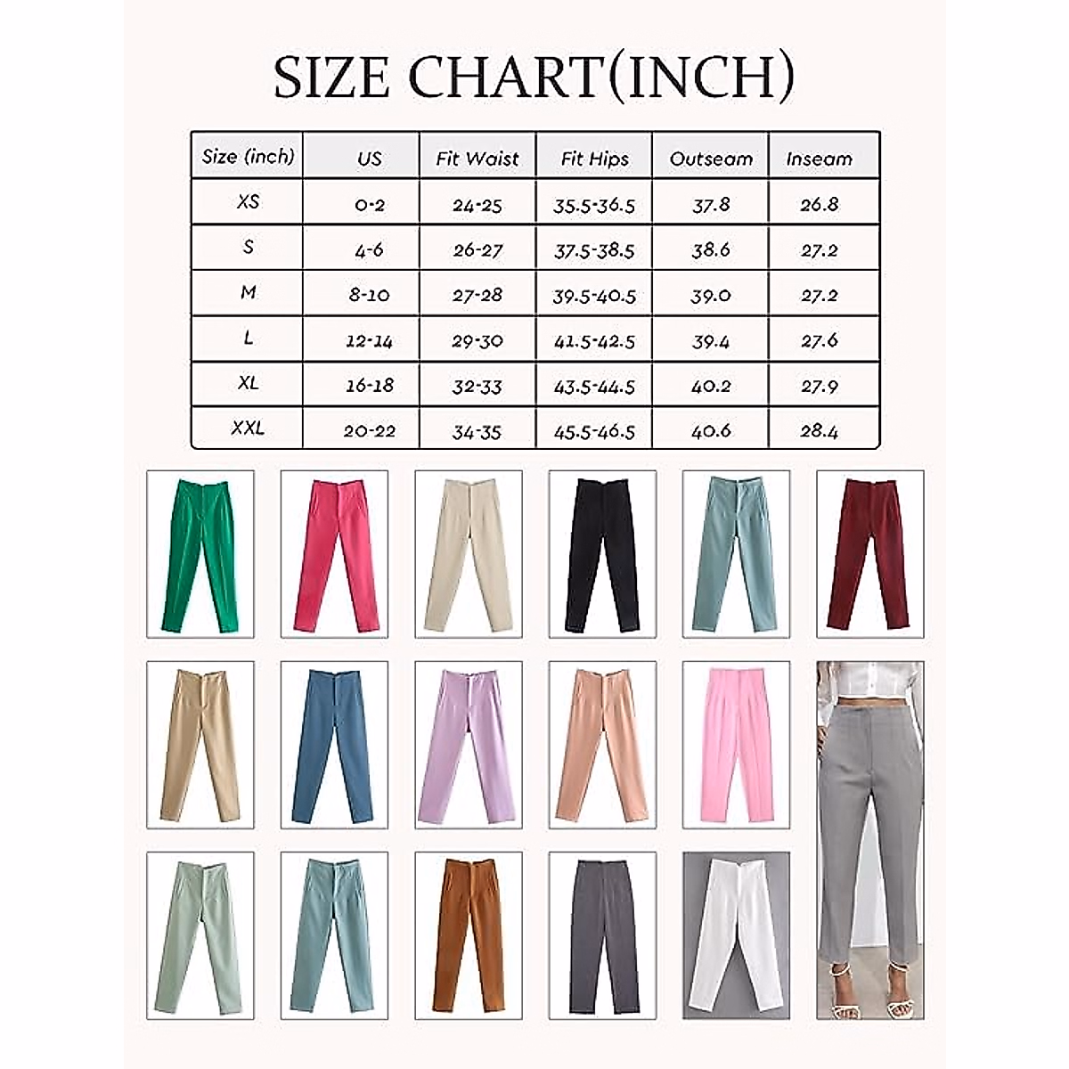 Kusogiay High Waist Dress Pant for Women Business Trousers Work Office Pants with Pockets(Large,Light Pink)