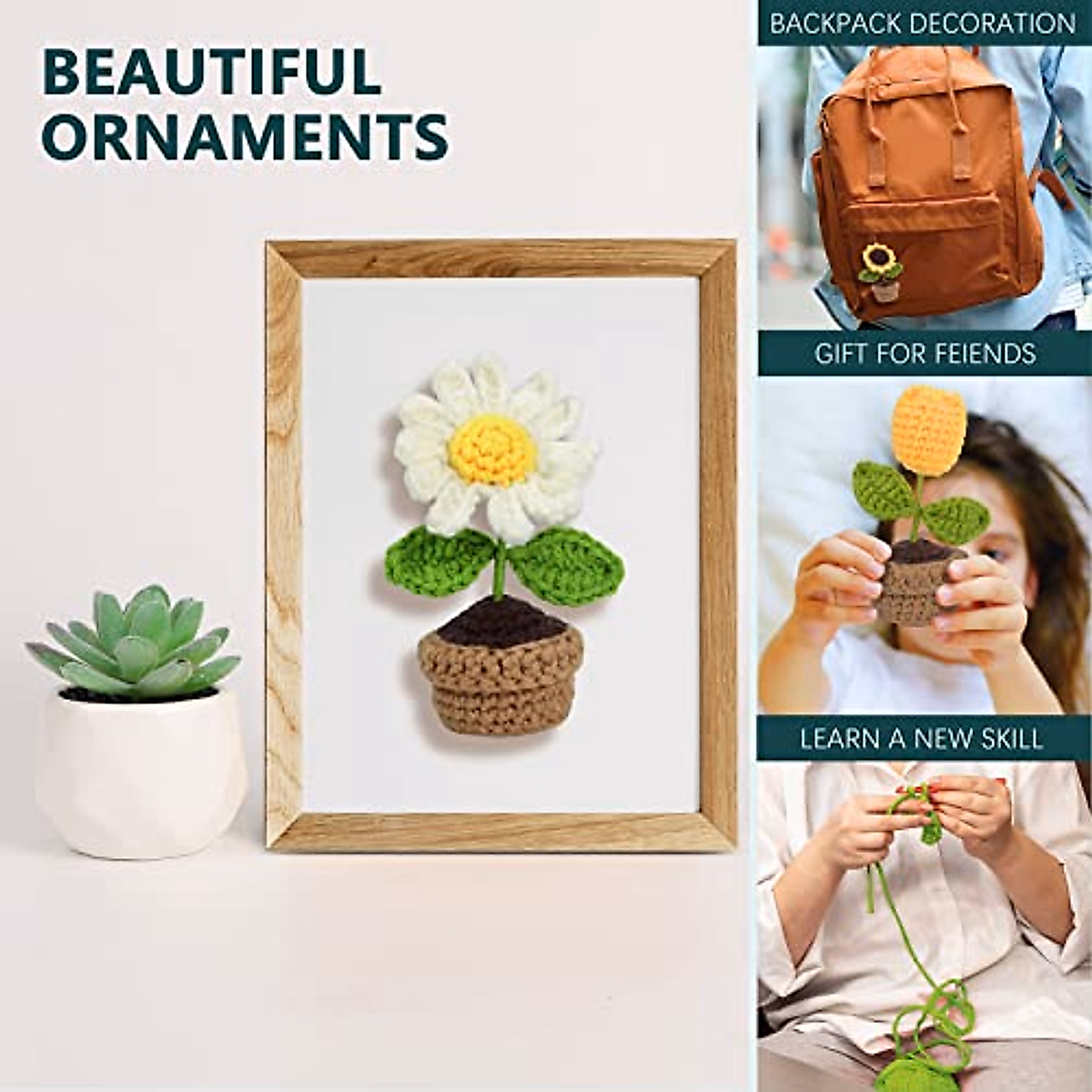 PP OPOUNT Beginner Crochet Kit - 3 PCS Potted Plants, Complete Crochet Kit for Beginners, Starter Pack for Adults and Kids with Step-by-Step Instructions and Video Tutorials