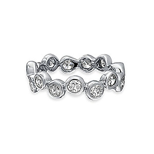 Bling Jewelry Bubble Circle Geometric Zig Zag Cubic Zirconia Bezel Band CZ Eternity Ring For Women .925 Sterling Silver