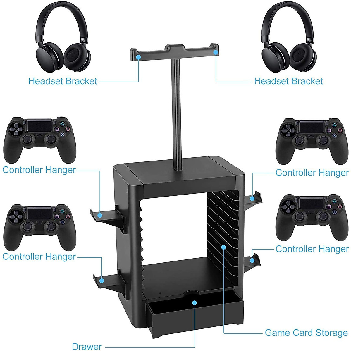Wedorat Xbox Series X/PS5/Switch Multifunctional Game Disk Storage Tower Holder for PS5 Console, Game Disk Rack and Controller/Headset Stand Holder Compatible with Xbox Series X/Switch/PS5 Black