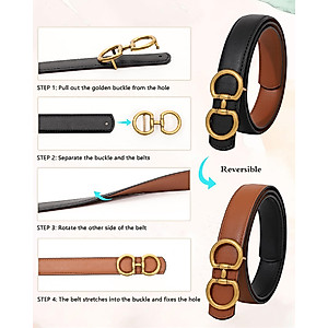 AWAYTR Reversible Belt for Women - Two-in-One Women Fashion Leather Belt for Jeans with Golden Buckle (Black/Brown,100cm)
