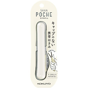 Kokuyo Saxa Poche Portable Scissors, Twiggy Scissors, 3D Blade, Pen-shaped Design, Slide Mechanism, No Cap Required, Glueless Blade, White, Japan Import (HASA-P320W)