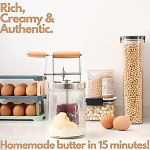 Dazey Butter Churn - Hand Crank Butter Churner- Manual Butter Maker- Beech Wood BUTTER PADDLES INCLUDED. Create Delicious Homemade Butter With Your Own Hand Crank Dazey Butter Churner (Turn N Churn)